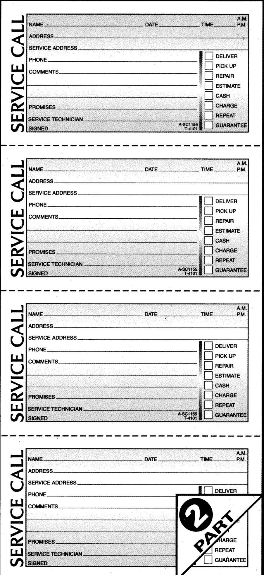 Adams SC1155 Service Call Book | 2 part